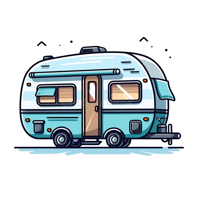 Vector of a Blue Camper Trailer with an Open Door, Perfect for Your ...
