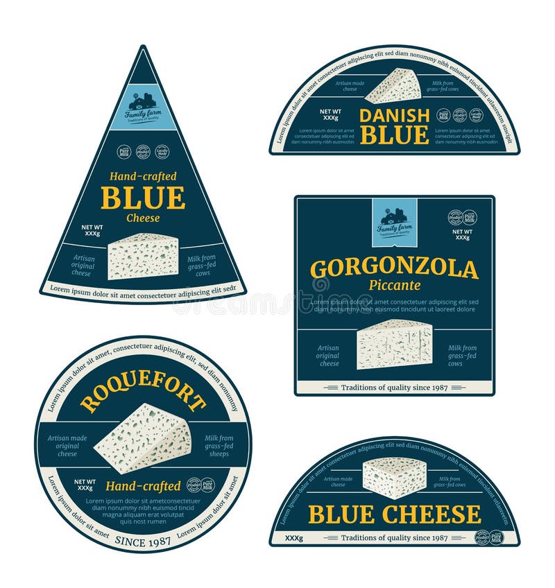 Vector Blue Cheese Labels and Cheese Icons Stock Vector - Illustration ...