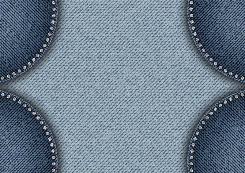 Blue Denim Banner with Round Elements with Silver Diamonds Along Border ...