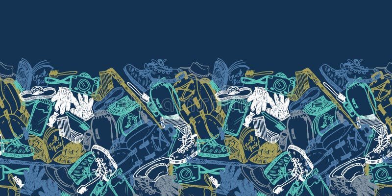 Vector Blue Doodle Sketch Chaotic Overlap Horizontal Border Pattern ...