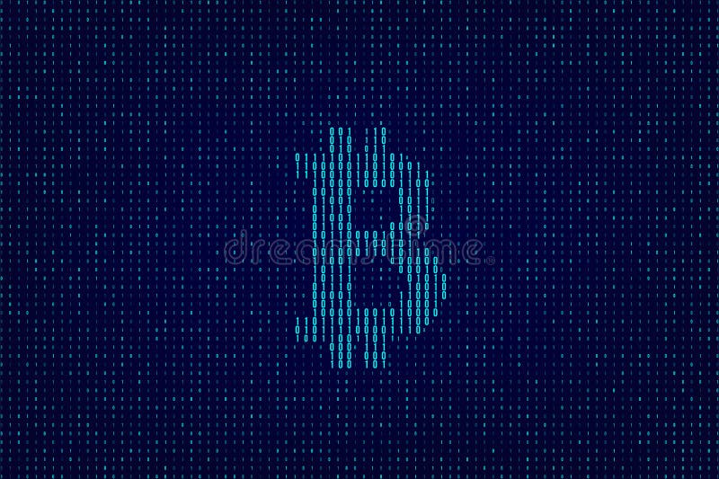 Vector Blue Dual Code Background with Bitcoin Sign. Stock Vector ...