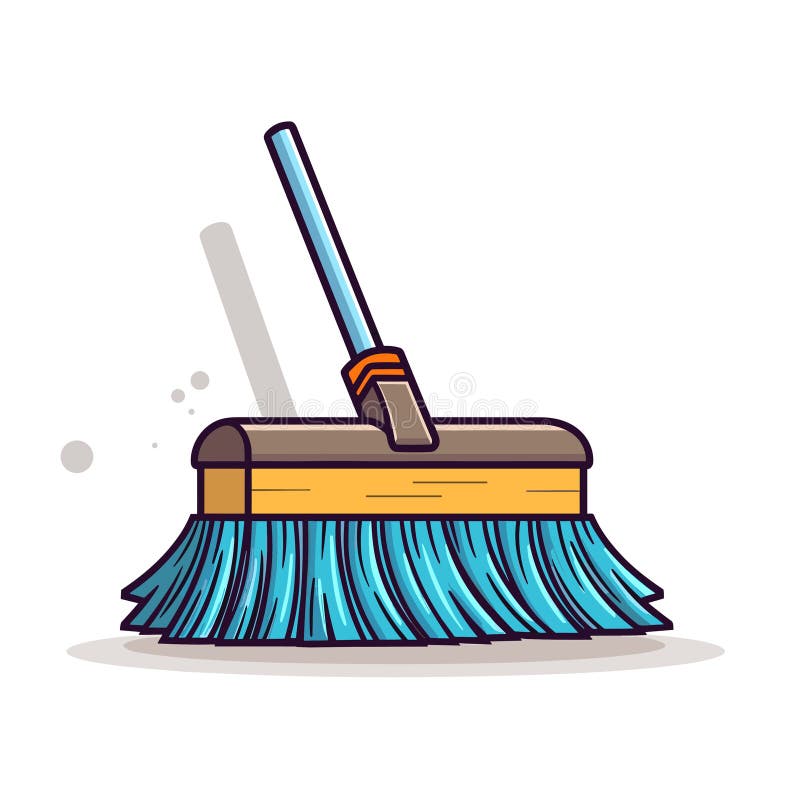 Vector of a Blue Dust Mop with a Wooden Handle on a White Background ...