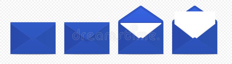Vector Blue Envelopes with Blank Letter. Folded, Unfolded Isolated ...