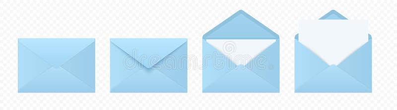 Vector Blue Envelopes with Blank Letter. Folded, Unfolded Isolated ...