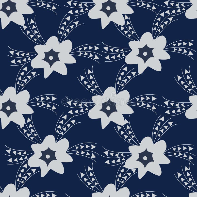 Vector Blue Floral Seamless Pattern Background. Stock Vector ...