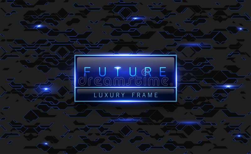 Vector Blue Futuristic Light Frame with Luminous Elements. Black Hi ...