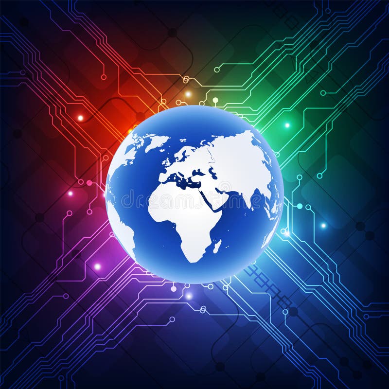 Blue Globe on the Digital Technology Background, Vector Stock Vector ...