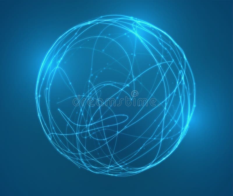 Vector Blue Glowing Sphere Made of Lines, Dots, Flares and Paths Stock ...