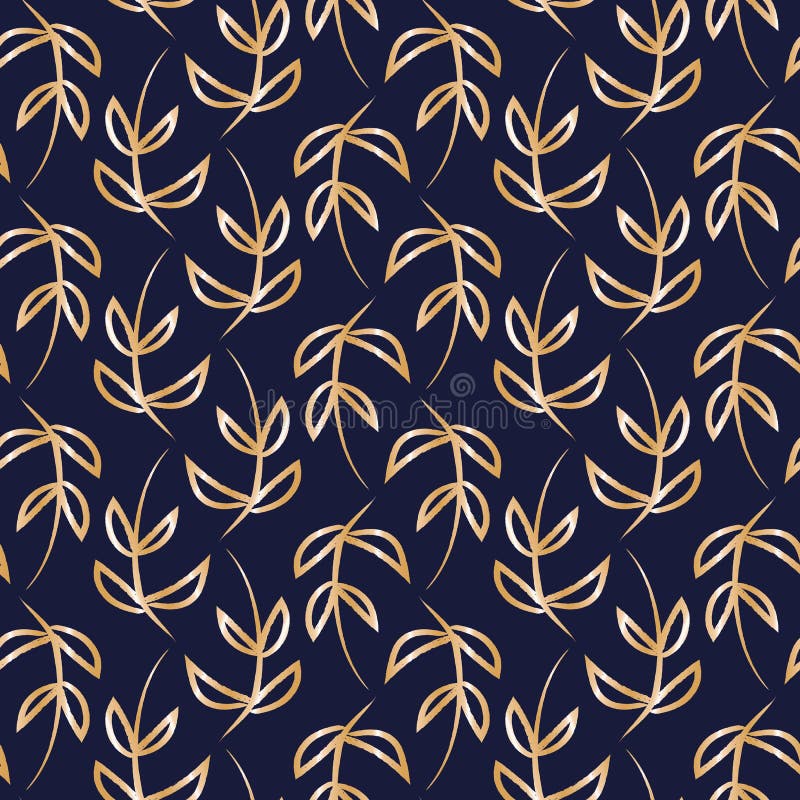 Vector Blue Gold Laurel Leaves Seamless Pattern Stock Vector ...