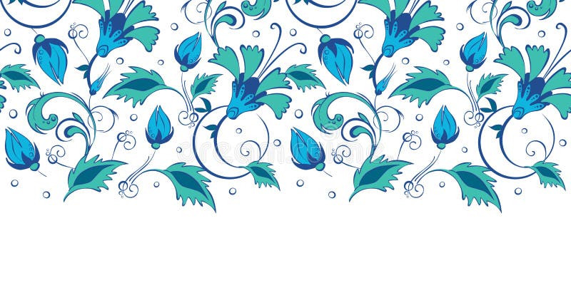 Vector Blue Green Swirly Flowers Horizontal Border Stock Vector ...