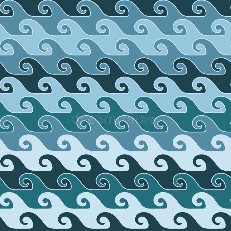 Vector Blue Green Waves Lines Seamless Pattern Print Background. Stock ...