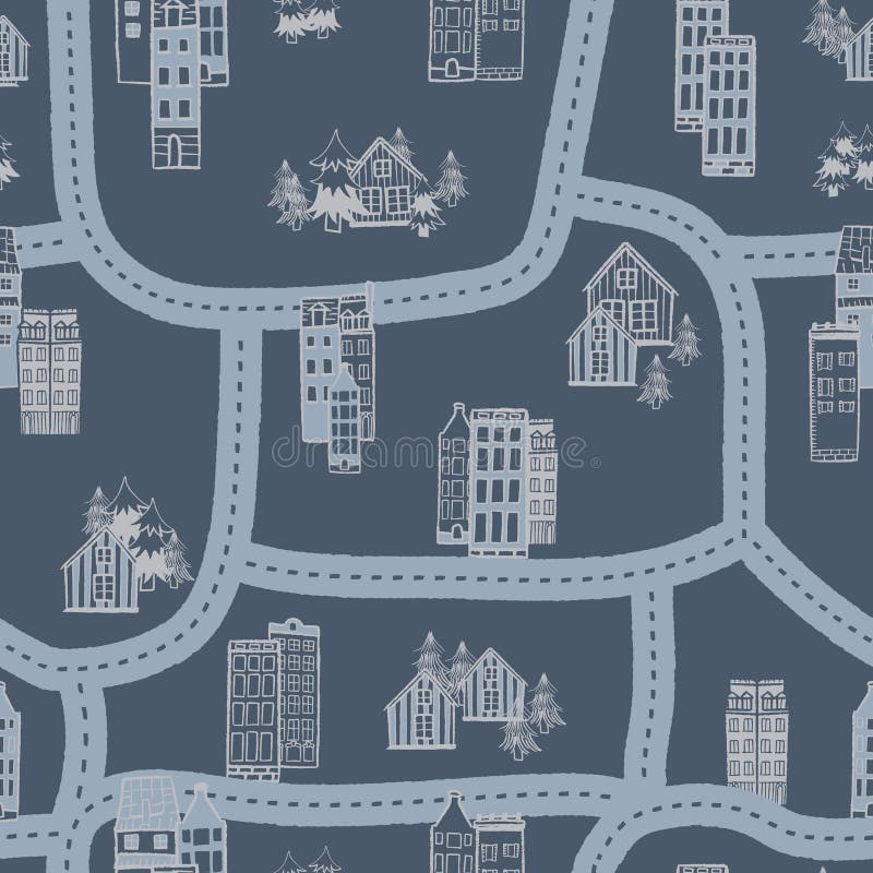 Vector Blue Grey City Streets Map Seamless Pattern Stock Vector ...