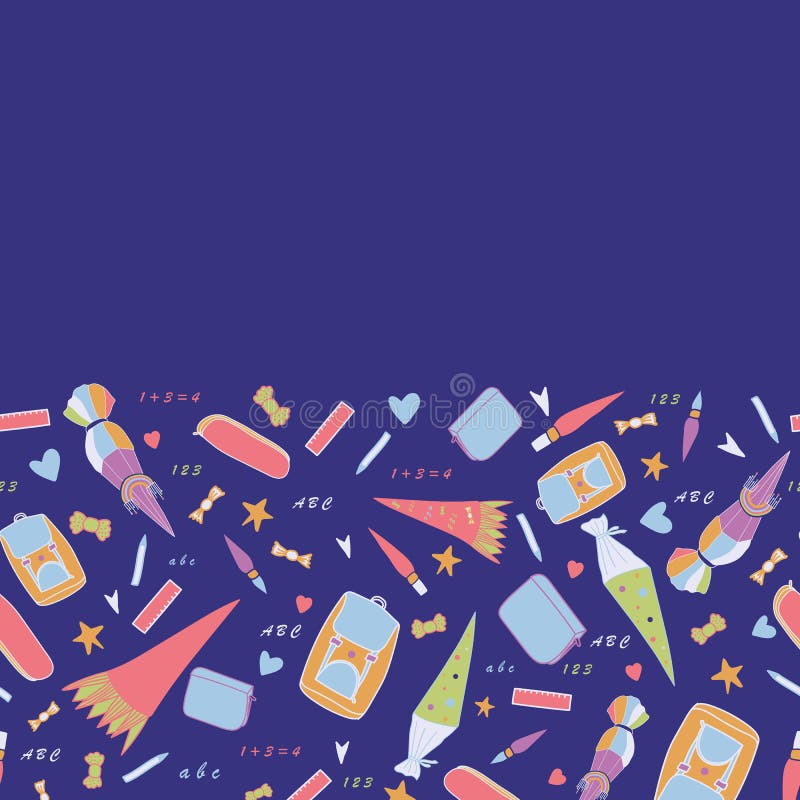 Vector Blue Horizontal Border First Day of School Background Pattern ...