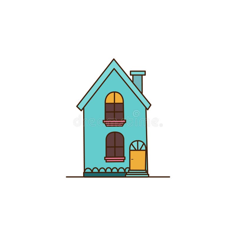 Vector Blue House with Closed Curtains Icon. Vector Two-storey House ...