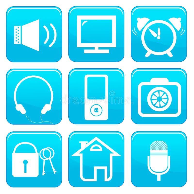 Vector Blue Icon Collection Stock Vector - Illustration of digital ...