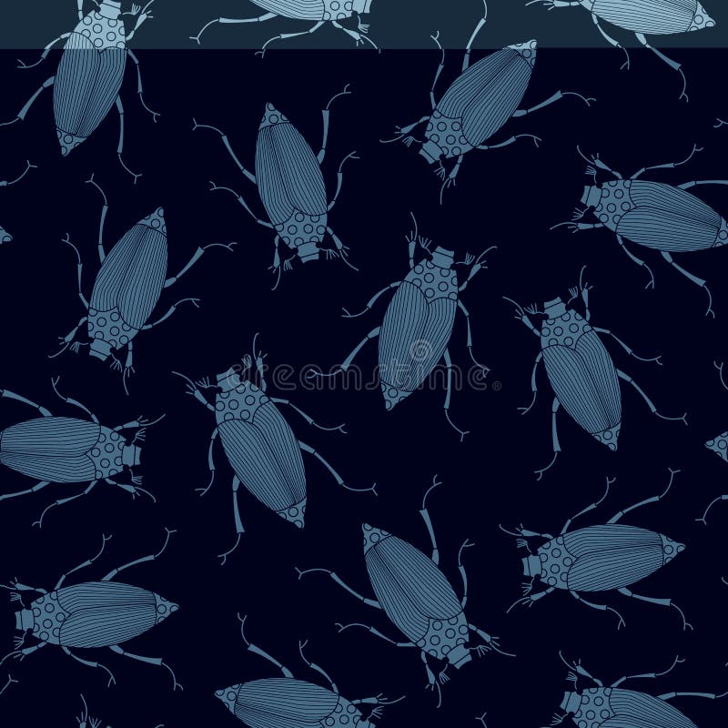 Vector Blue Insects on Dark Blue Background Seamless Repeat Pattern ...