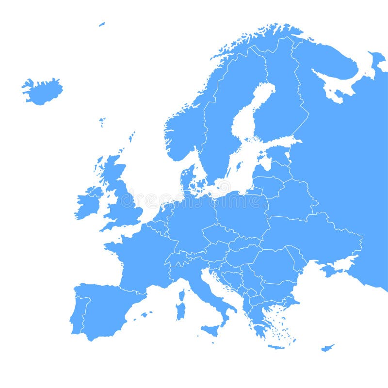 Blue Map of Europe - Political Borders Stock Illustration ...
