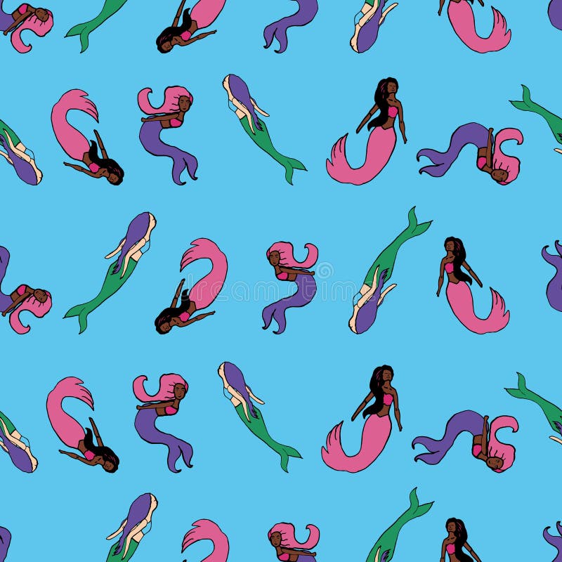 Vector Blue Mermaids Swimming Underwear Background Pattern Stock Vector ...