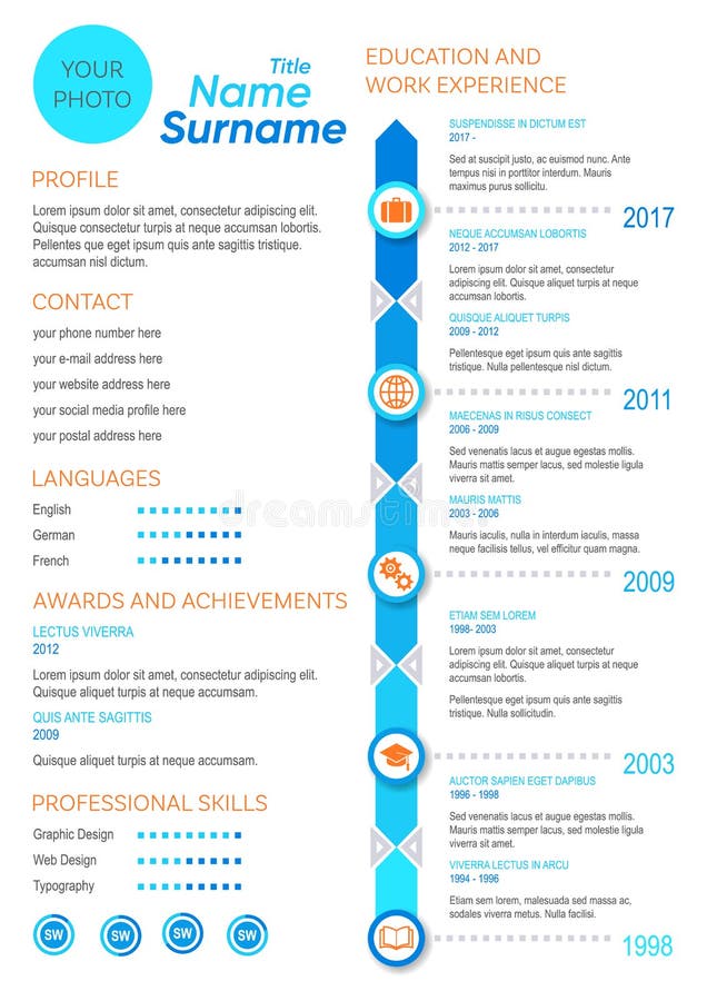 Vector Blue Minimalist Cv Template Stock Vector - Illustration of ...