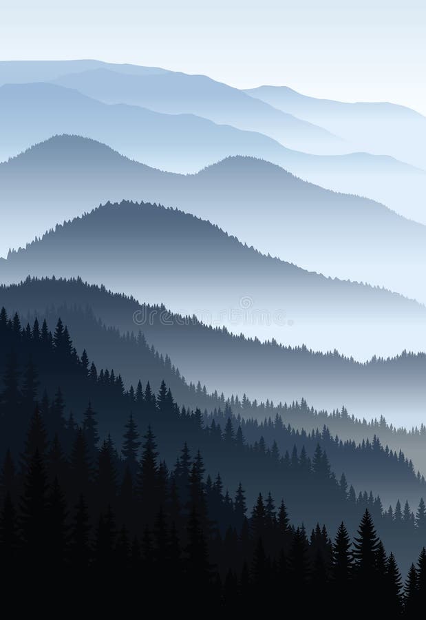Vector Blue Morning in Mountains Stock Vector - Illustration of morning ...
