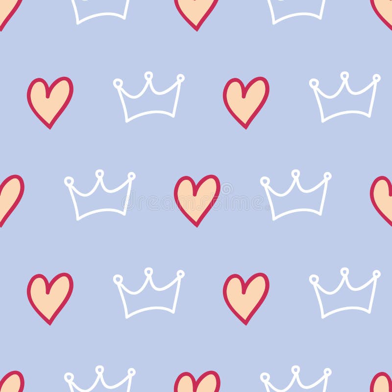 Vector Blue My Queen and Heart Seamless Pattern Background Stock Vector ...