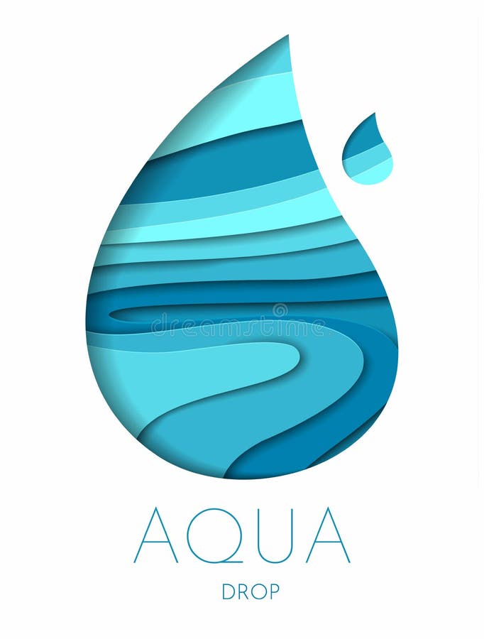 Vector Blue Paper Water Drop Paper Cut Design. Paper Art Style Stock ...