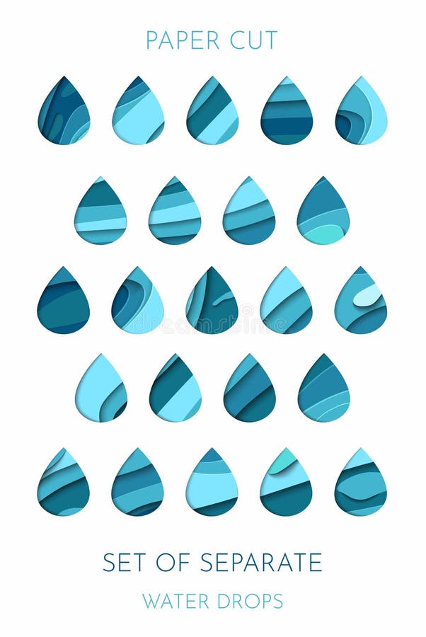 Vector Blue Paper Water Drop Paper Cut Design. Paper Art Style Stock ...