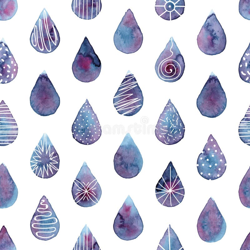 Vector Blue and Pink Watercolor Doodle Drops Seamless Pattern ...