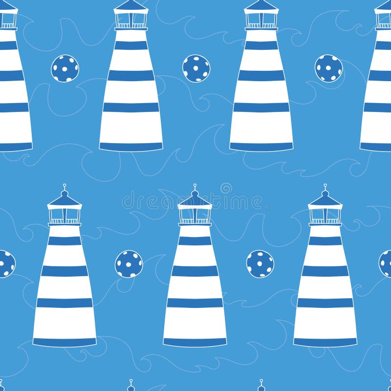 Vector Blue Seamless Pattern Background: Lighthouse Parade. Stock ...
