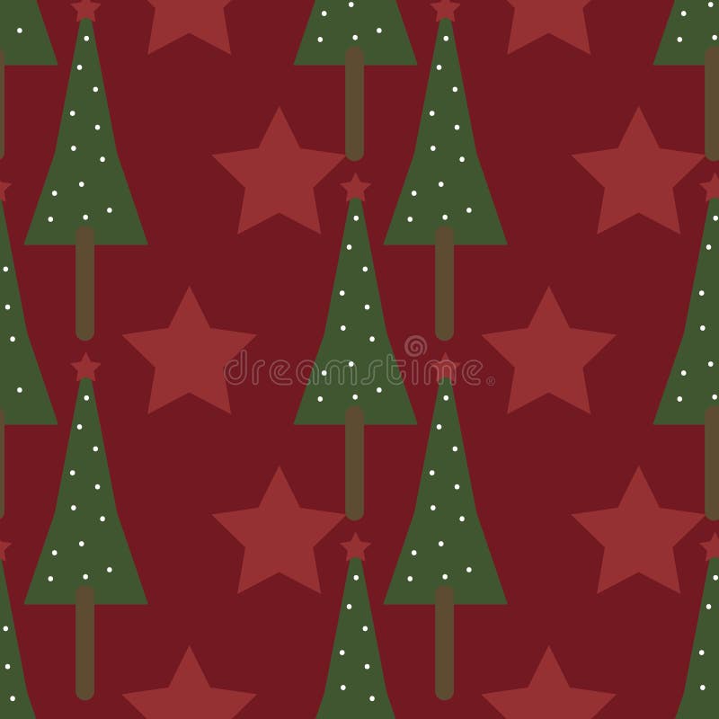 Vector Red Seamless Pattern Background with Stars and Trees. Stock ...
