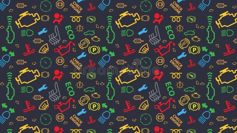 Vector Blue Seamless Pattern. Car Dashboard Icons Texture. Repeating ...