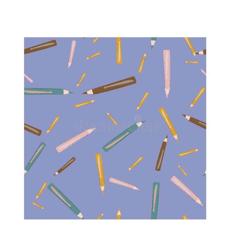 Vector Blue Seamless Pattern with Colorful Pencils. Stock Vector ...
