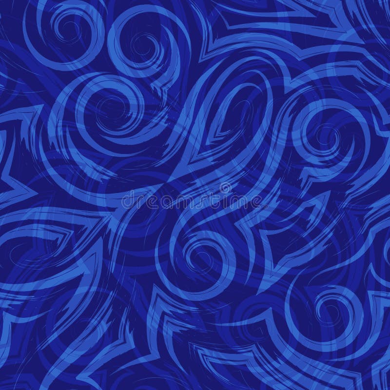 Vector Blue Seamless Pattern of Waves or Swirl Drawn with a Brush for ...