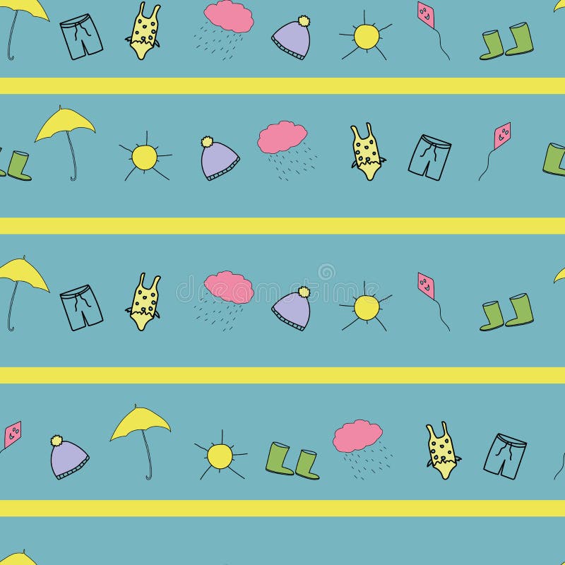 Vector Blue Seasonal Weather Doodle Background Pattern Stock Vector ...