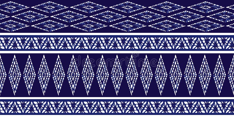Vector Blue Shibori Diamond and Triangle Stripes Abstract Horizontal ...