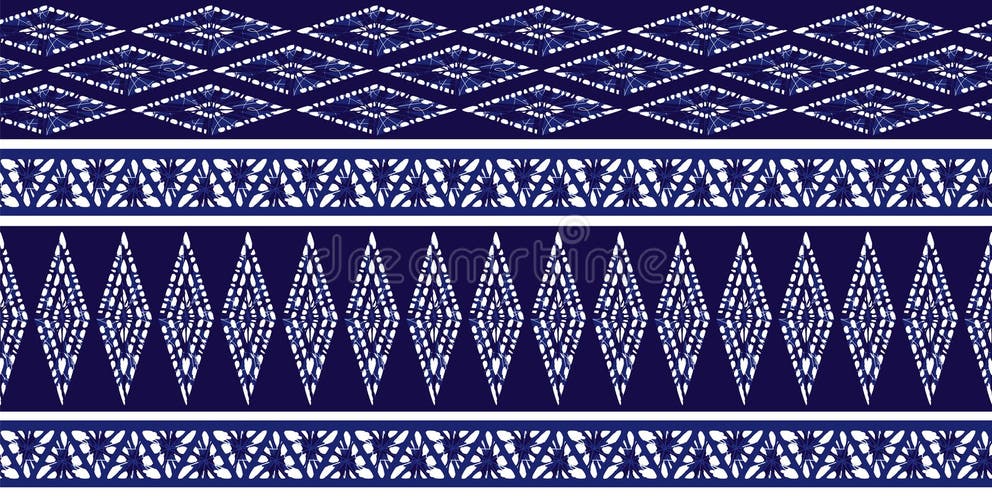 Vector Blue Shibori Diamond and Triangle Stripes Abstract Horizontal ...