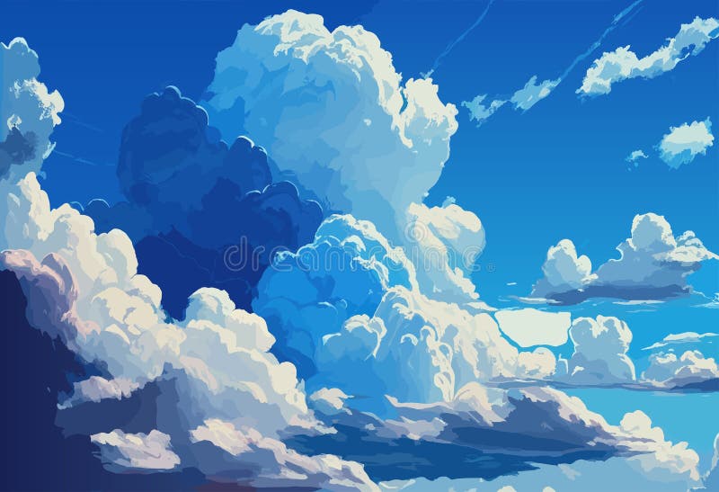 Vector Blue Sky Clouds. Anime Clean Style Stock Vector - Illustration ...