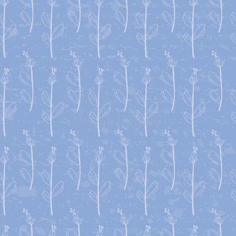Vector Blue Small Floral Blooming Branch with Texture Seamless Pattern ...