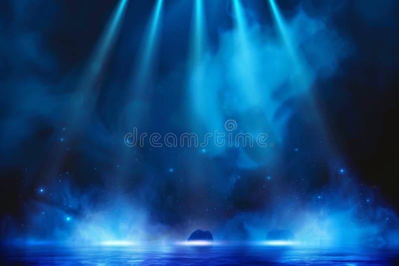 Vector Blue Spotlights on the Scene with Light Beams in a Smokey ...