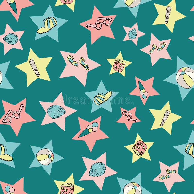 Vector Blue Stars Beach Doodle Background Pattern Stock Vector ...
