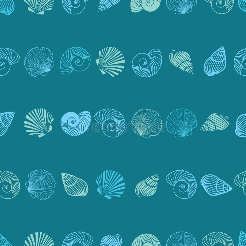 Vector Blue Stripes Shells Seamless Pattern Background. Perfect for ...