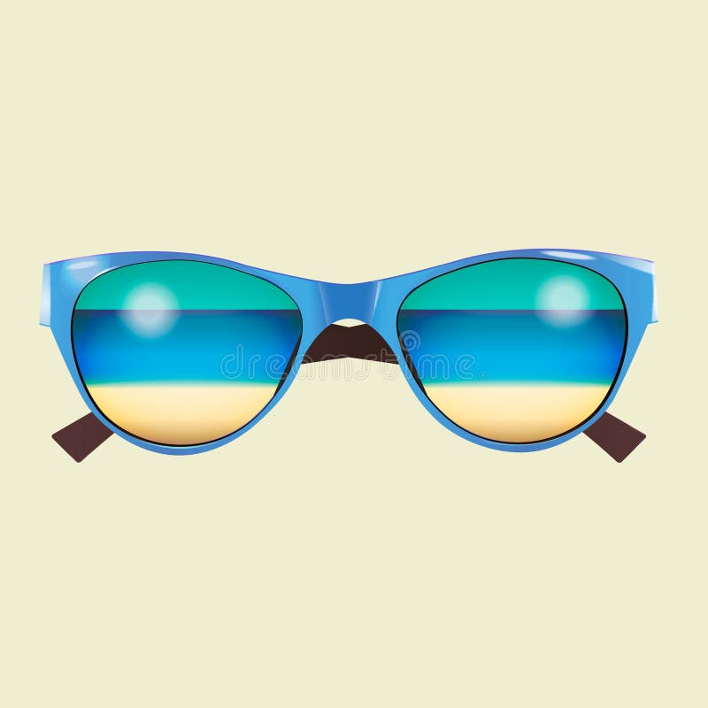 Vector Blue Summer Sunglasses with Beach Reflection Stock Vector ...