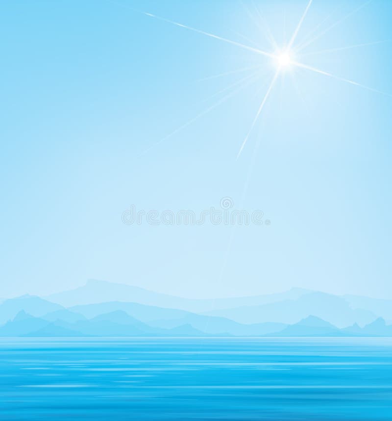 Vector Blue Sun Shine Sea Background. Stock Vector - Illustration of ...