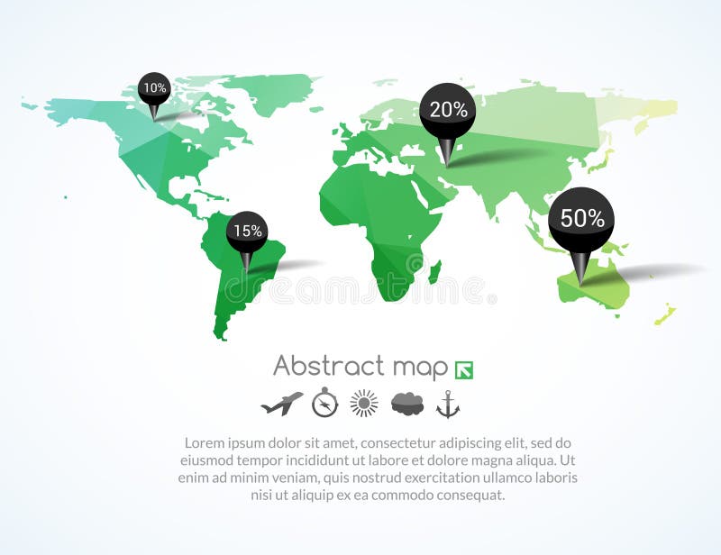Vector Blue Triangle World Map with Tags, Points and Destinations with ...