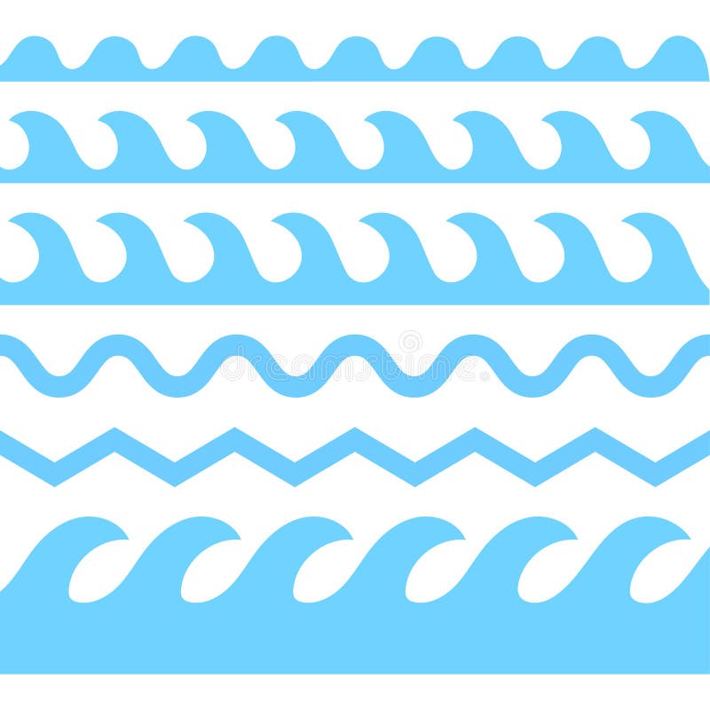 Vector Blue Wave Icons Set on White Background. Water Waves - Stock ...