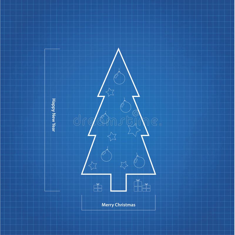Christmas Tree As Technical Blueprint Drawing. Christmas Technical ...