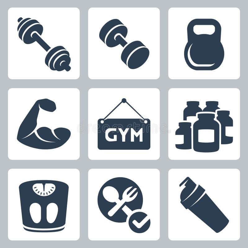 Vector Bodybuilding/fitness Icons Set Stock Vector - Illustration of ...