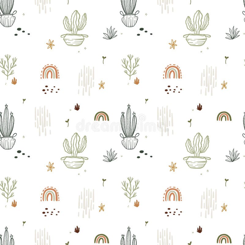 Vector Boho Cactus. Plants in a Flower Pot and Succulents. Warm Color ...