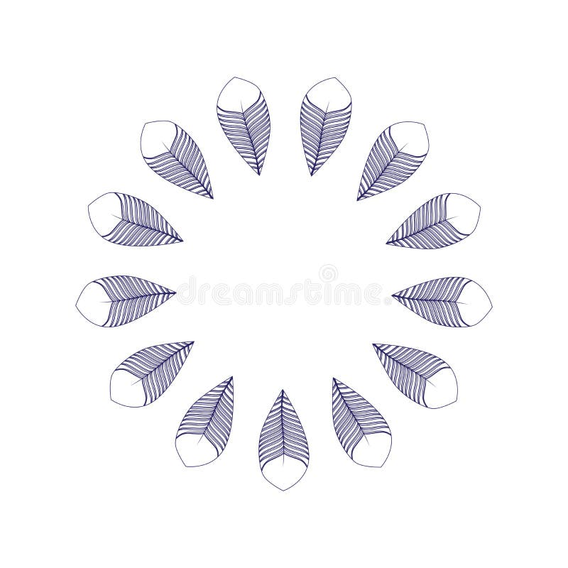 Vector Boho Feathers in Circle Shape Illustration on White Background ...