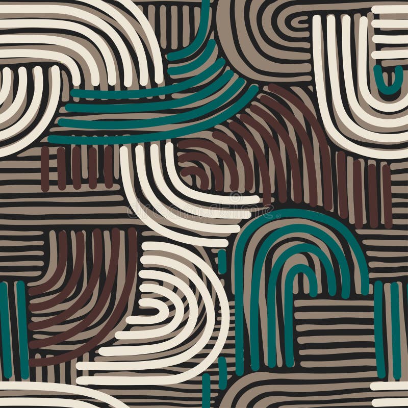 Vector Boho Style Seamless Texture with Striped Organic Rounded Shapes ...